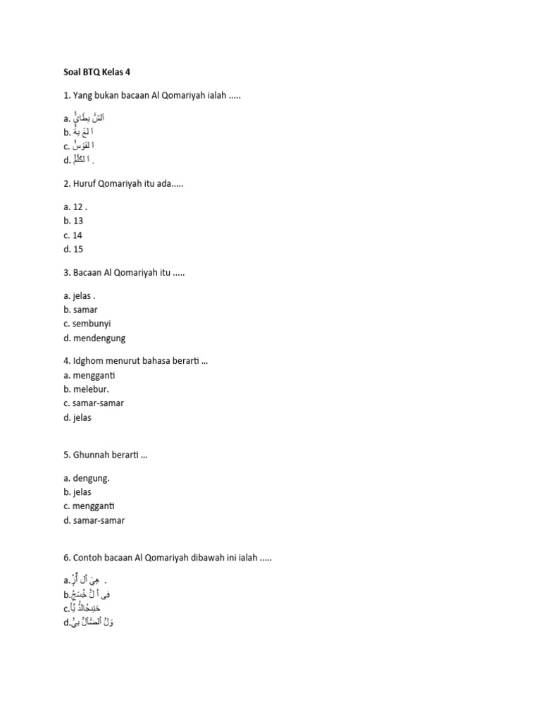 Soal BTQ Kelas 4 | PDF