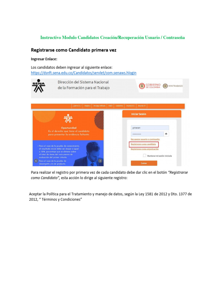 Instructivo Modulo Candidatos - Creación Usuario o Recuperación Usuario-Contraseña - NCL - SENA ...