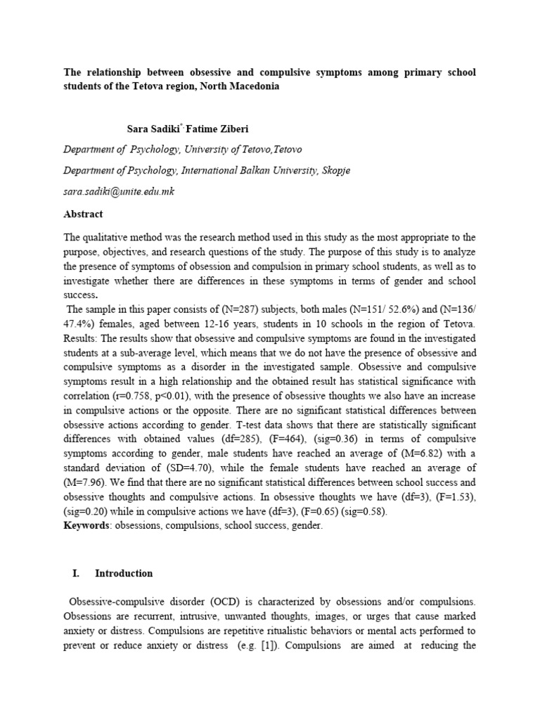 OCD and Compulsive Symptoms in Students | PDF | Obsessive–Compulsive ...