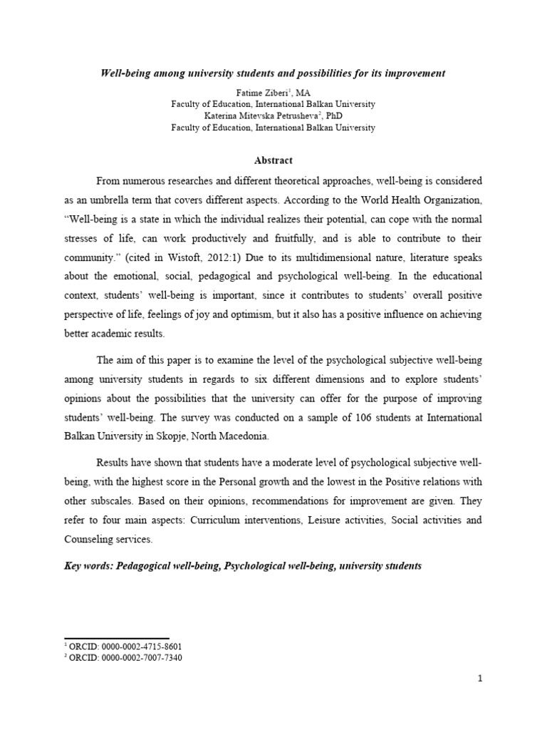 Well-Being of Students and Possibilities For Its Improvement | PDF