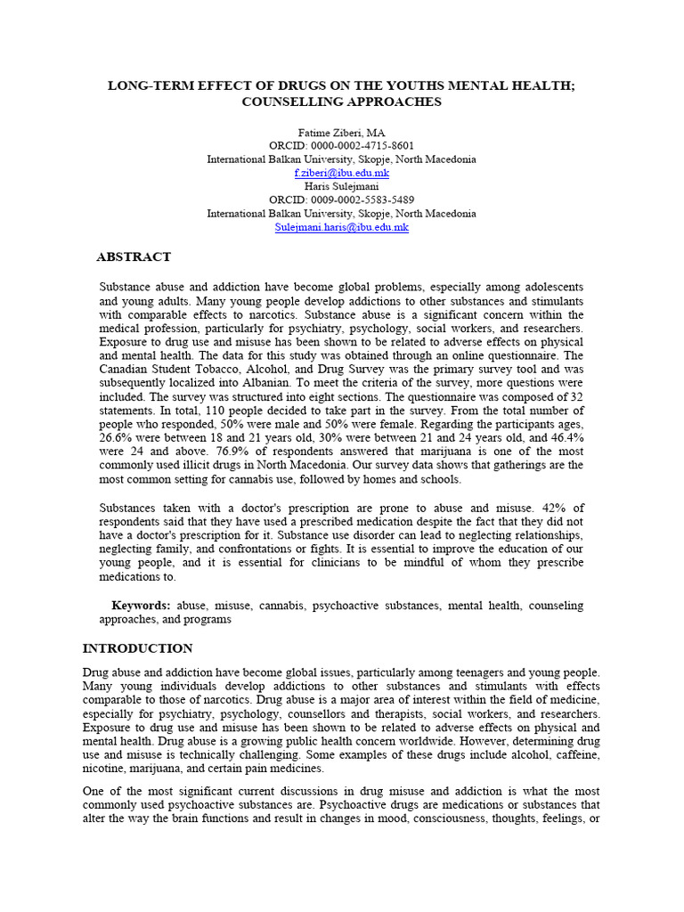 Long - Term Effects of Drugs On Youths Mental Healtj: Counseling ...
