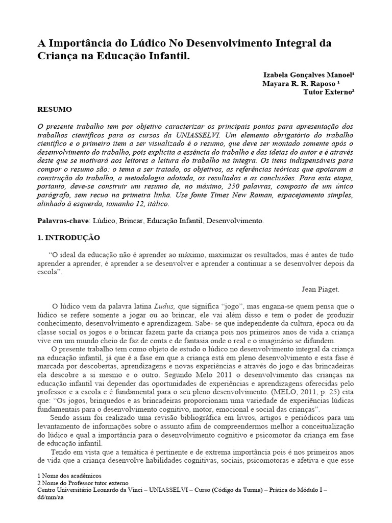 Modelo - Paper - 2018 - 2 2 14 - 10 Pedagogia | PDF | Aprendizado ...