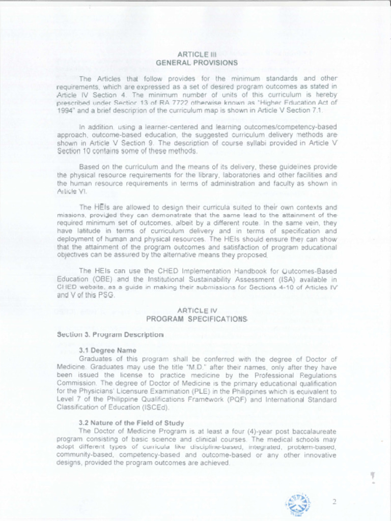 CHED MEMO ARTICLE IV Section 3.1 and 3.2 | PDF