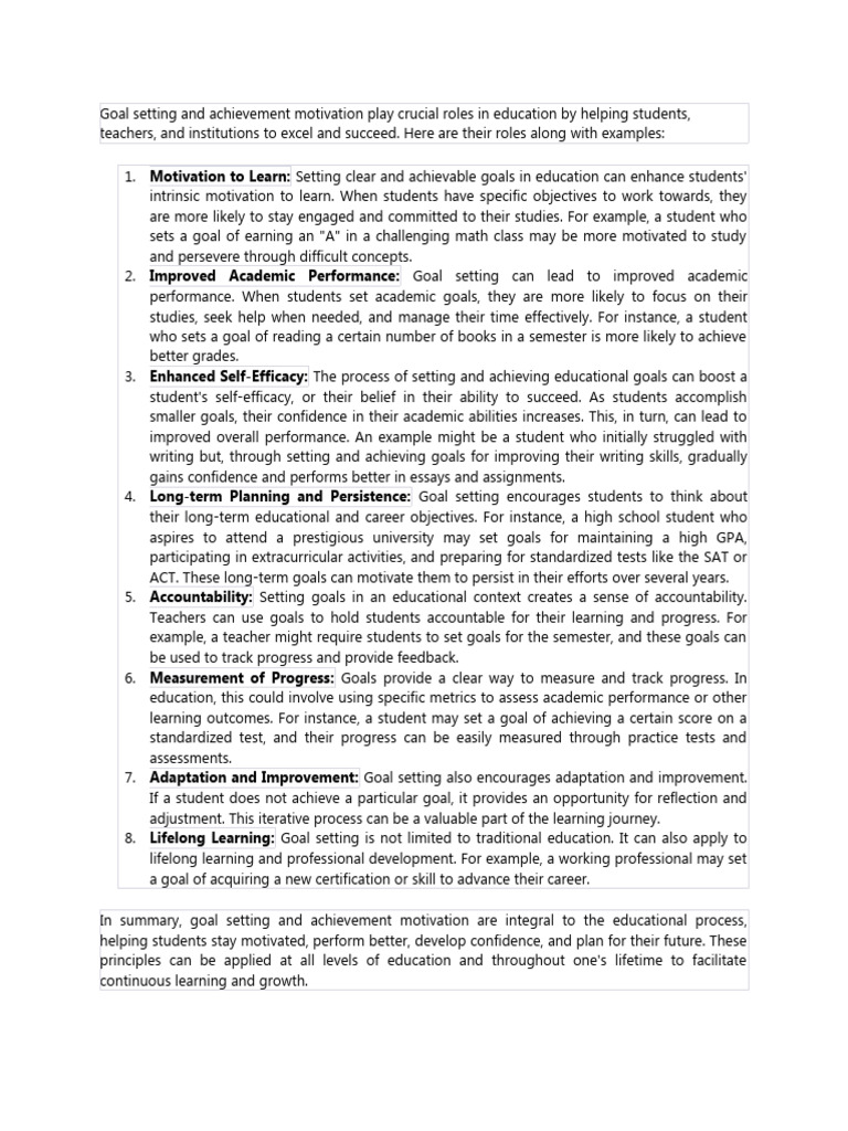 Importance of Goal Setting in Education | PDF | Goal Setting | Goal