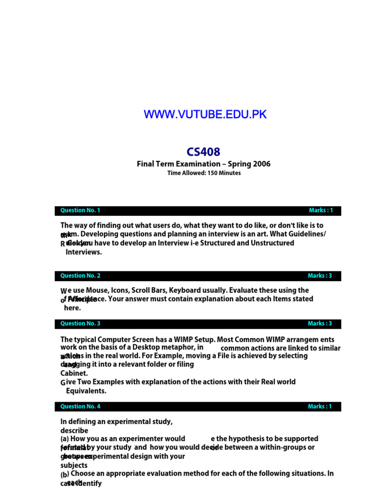 Human Computer Interaction - CS408 Spring 2006 Final Term Paper | PDF ...