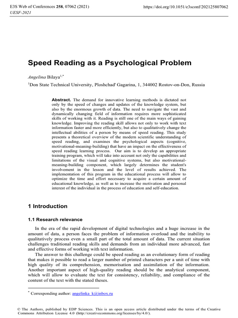 Speed Reading As A Psychological Problem | PDF | Visual Acuity | Visual ...