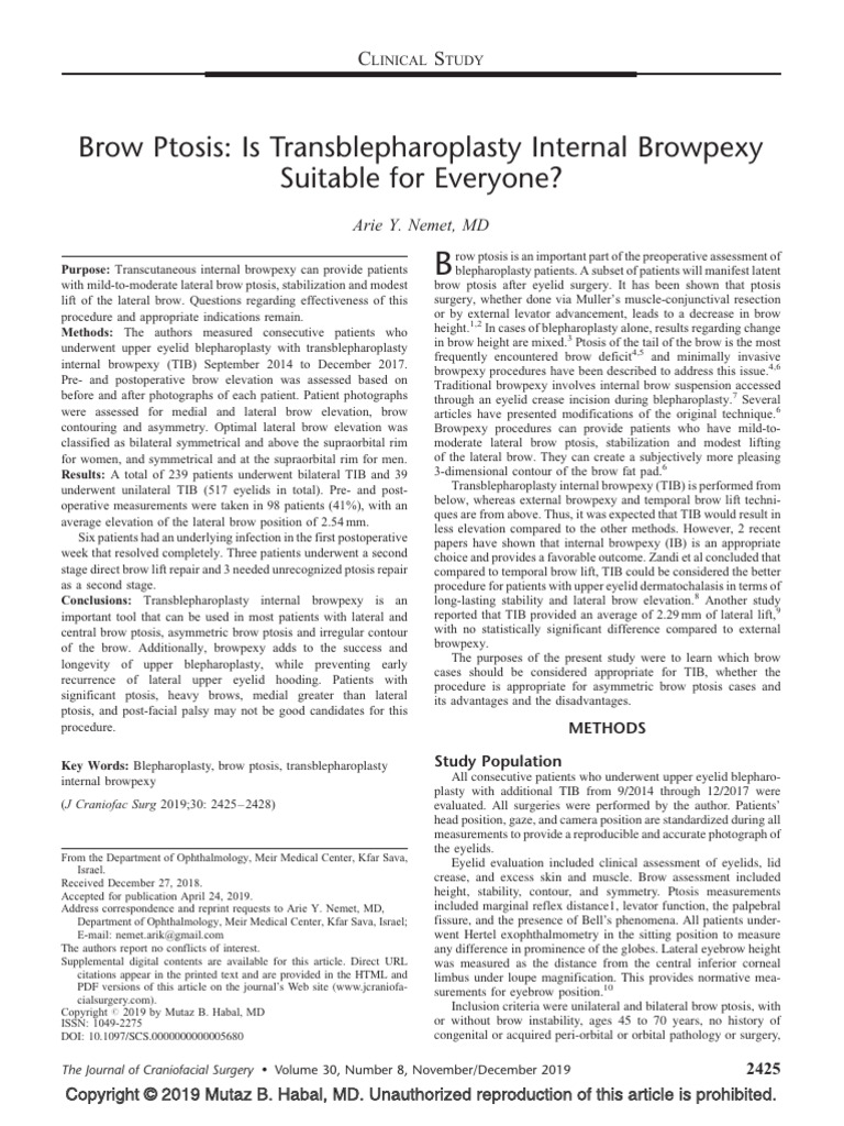 Brow Ptosis - Is Transblepharoplasty Internal Browpexy Suitable For Everyone | PDF | Surgical ...