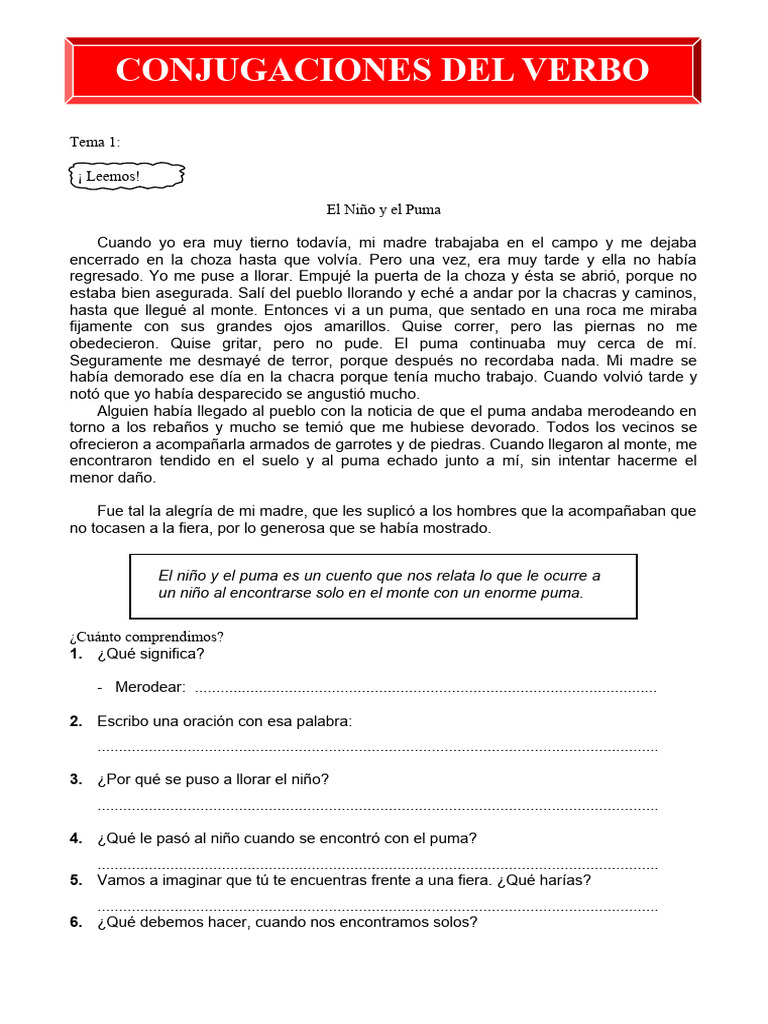 Conjugaciones Del Verbo para Cuarto de Primaria | PDF | Verbo