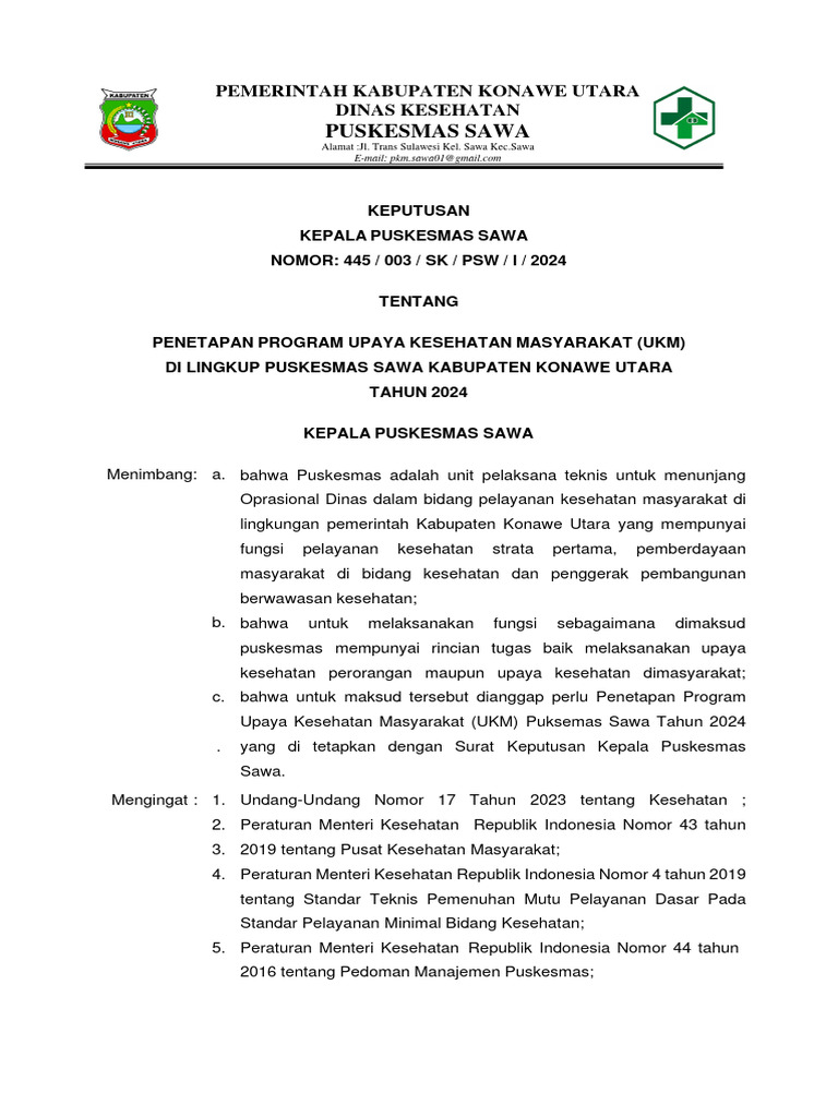 SK Program Ukm THN 2024 PKM Sawa | PDF