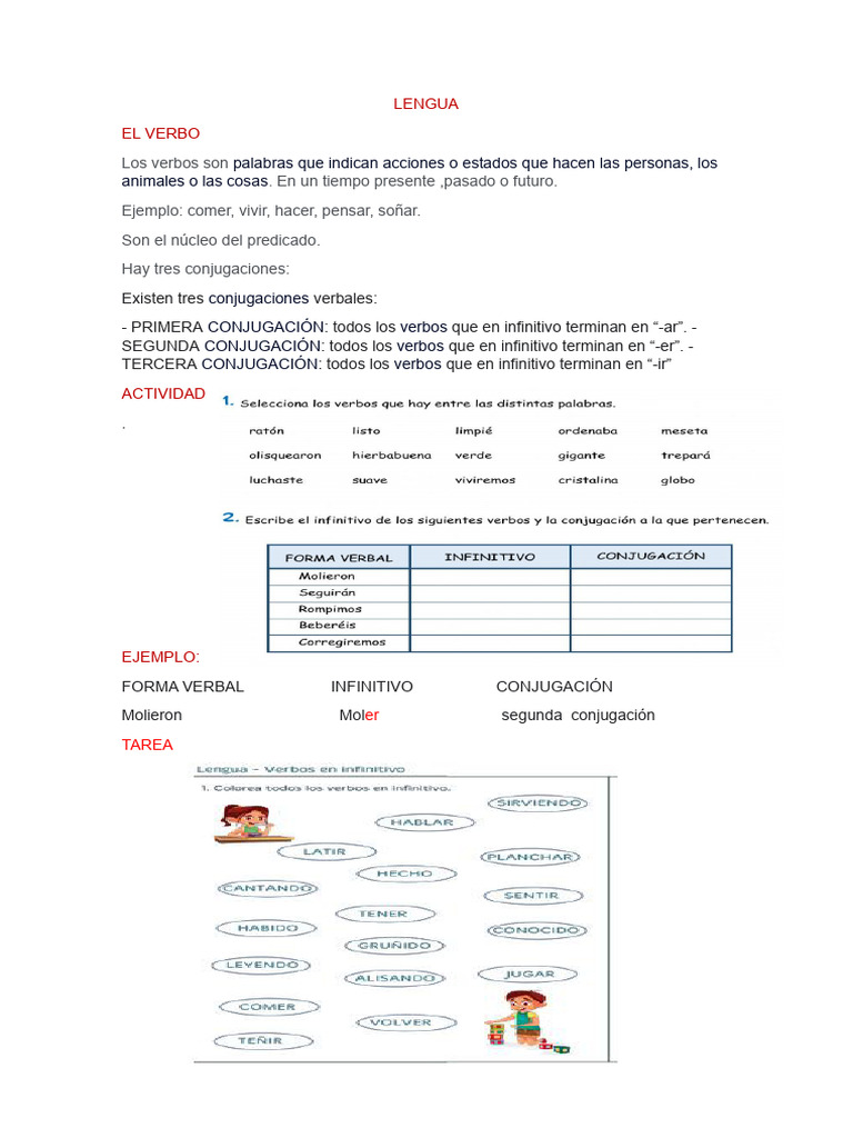 Jueves x11-1-24 Lengua y Matematica | PDF | Verbo | Conjugación gramatical