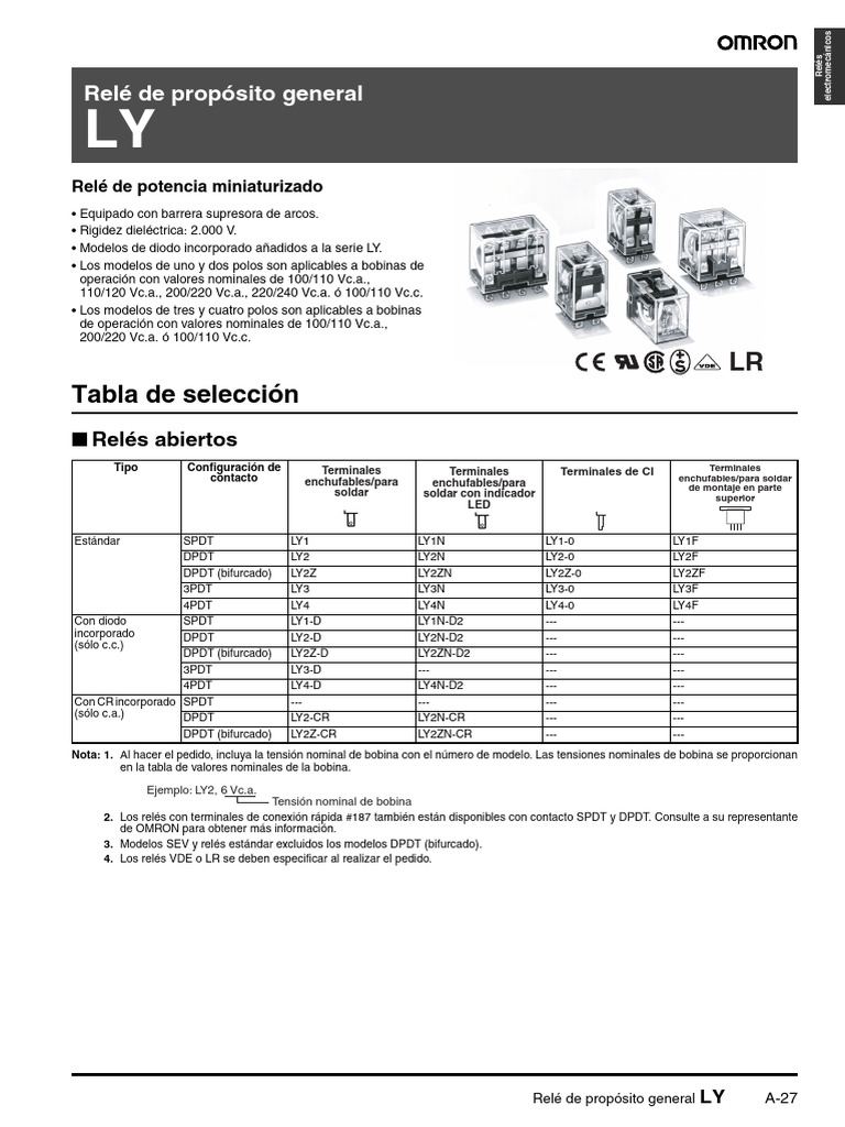 Ly Series Bi-Power Relays Datasheet Es | PDF | Relé | Corriente alterna