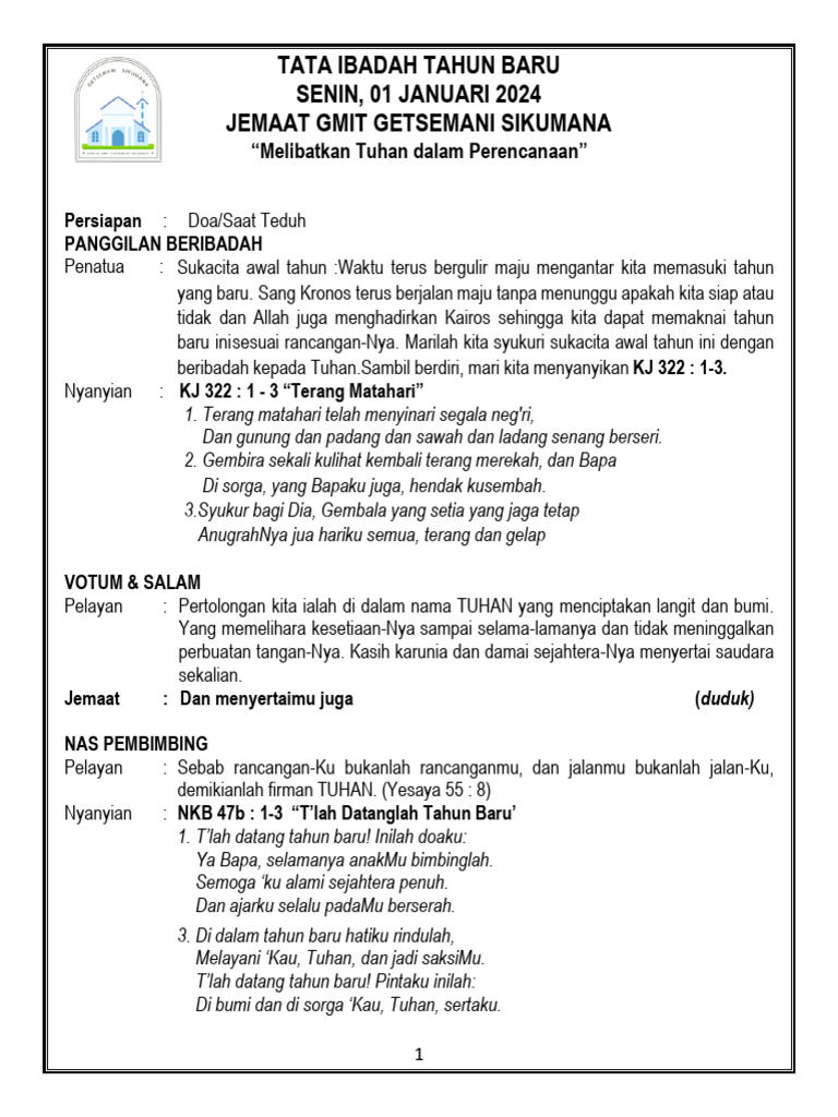 TATA IBADAH 01 JANUARI 2024 | PDF