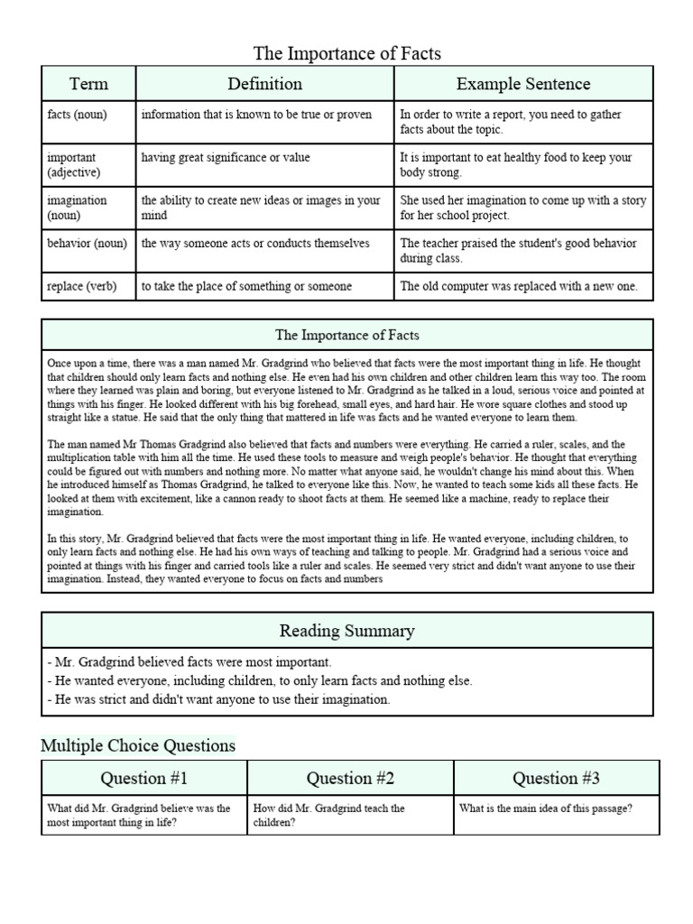 The Importance of Facts Worksheet | PDF