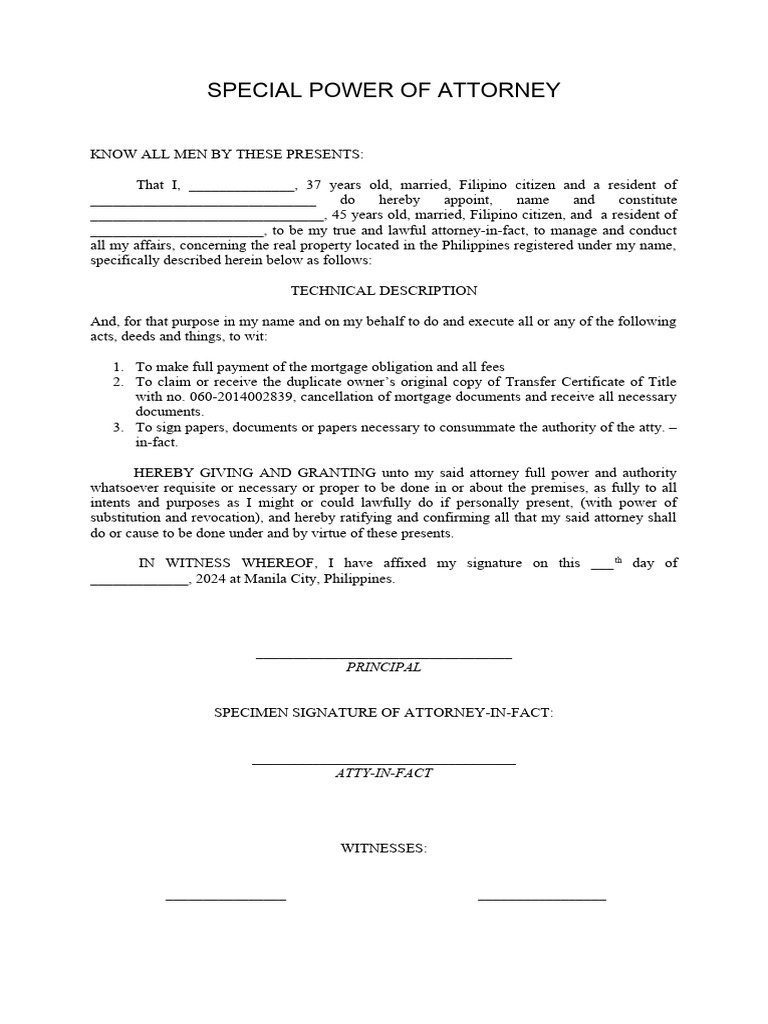 sPECIAL POWER OF ATTY | PDF | Power Of Attorney | Notary Public