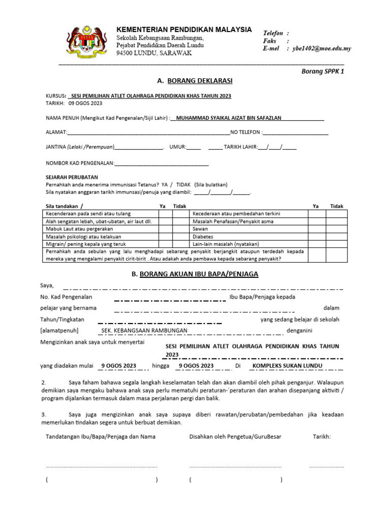 BORANG DEKLARASI MURID | PDF