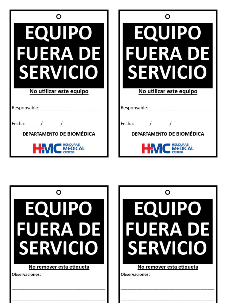 Etiqueta de Equipo Fuera de Servicio | PDF | Negocios
