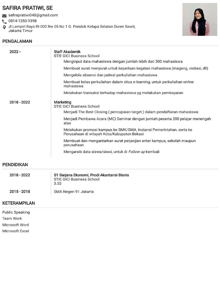 CV Safira Pratiwi Dan Sertifikat - Compressed | PDF