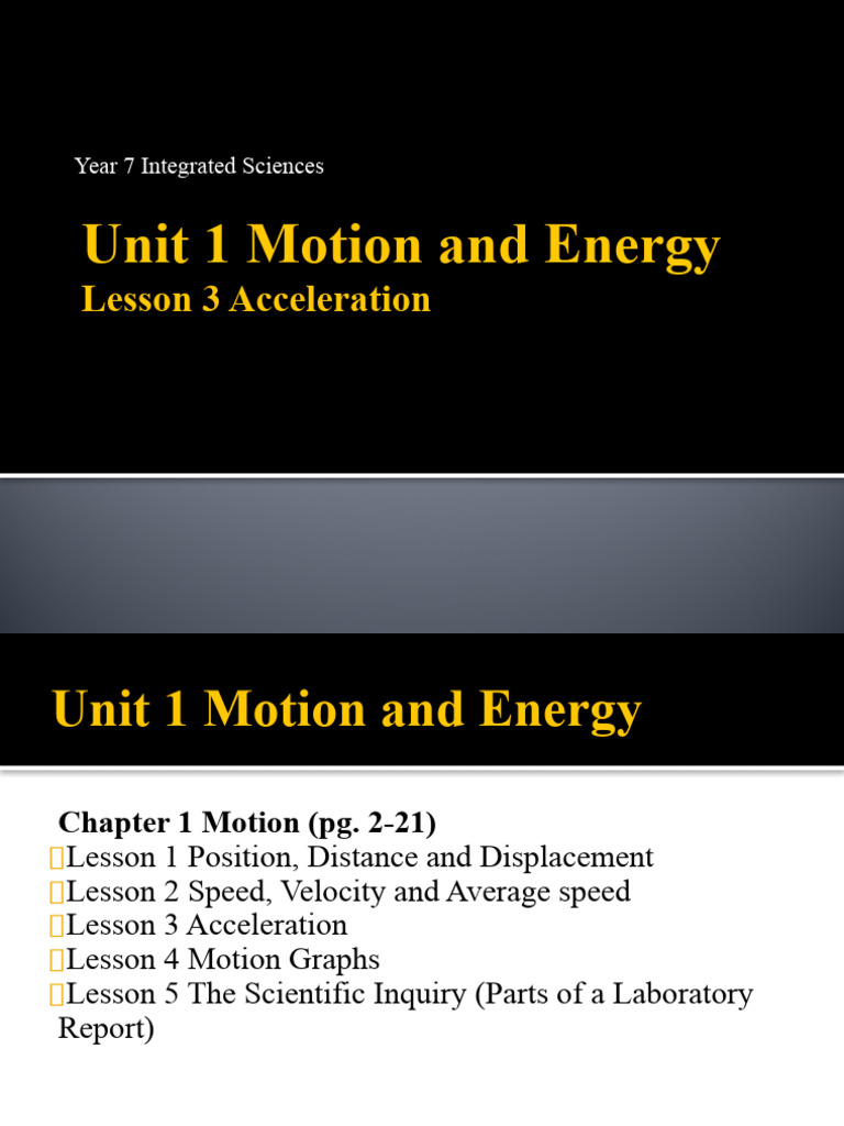 Y7 Unit 1 Motion Lesson 3 Acceleration | PDF | Velocity | Acceleration