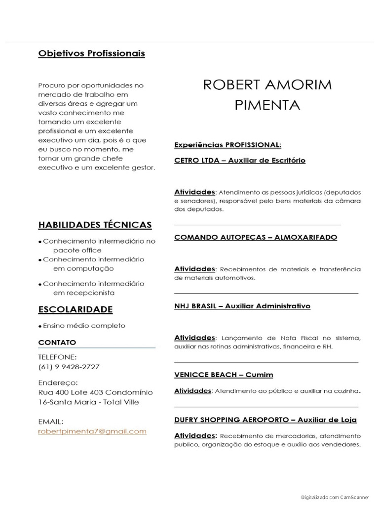 Currículo Robert Amorim Pimenta | PDF