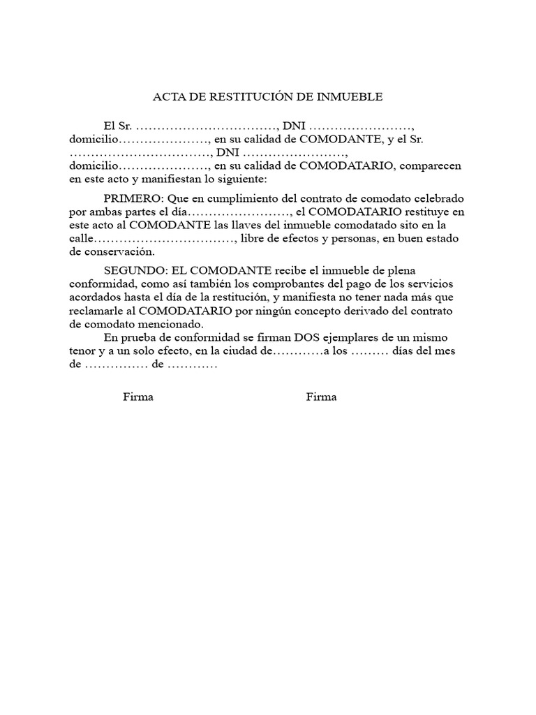 33-ACTA DE RESTITUCION DE INMUEBLE | PDF 33-ACTA DE RESTITUCION DE INMUEBLE | PDF