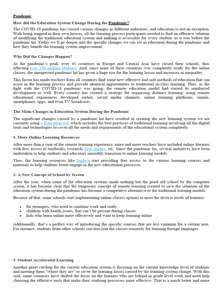 Education System Changes During Pandemic | PDF | Educational Technology ...