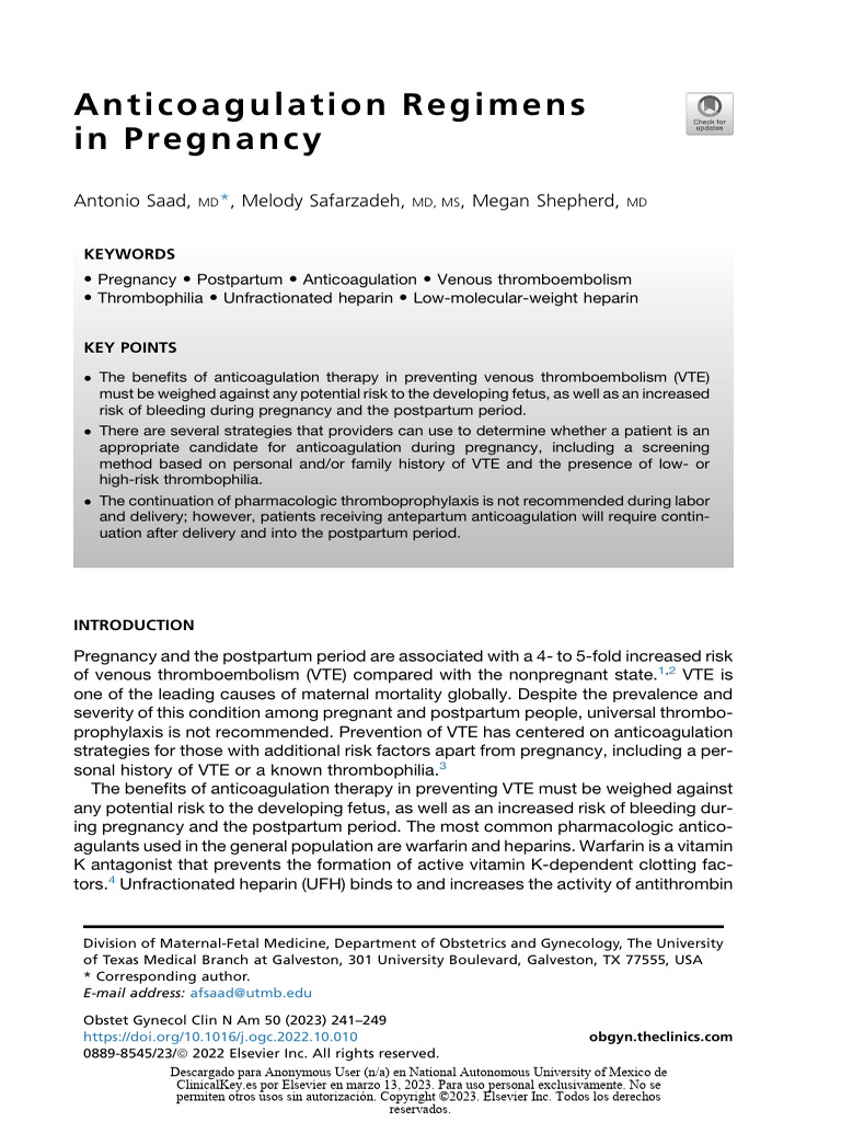 ANTICOAG.EMB. | PDF | Childbirth | Pregnancy