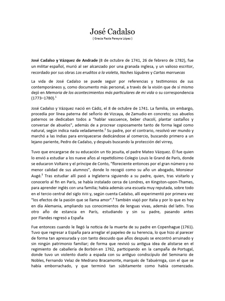 Biografía y obras de José Cadalso | PDF | España