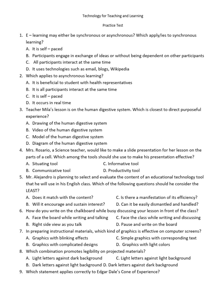 Technology For Teaching and Learning Practice Test | PDF | Teachers ...