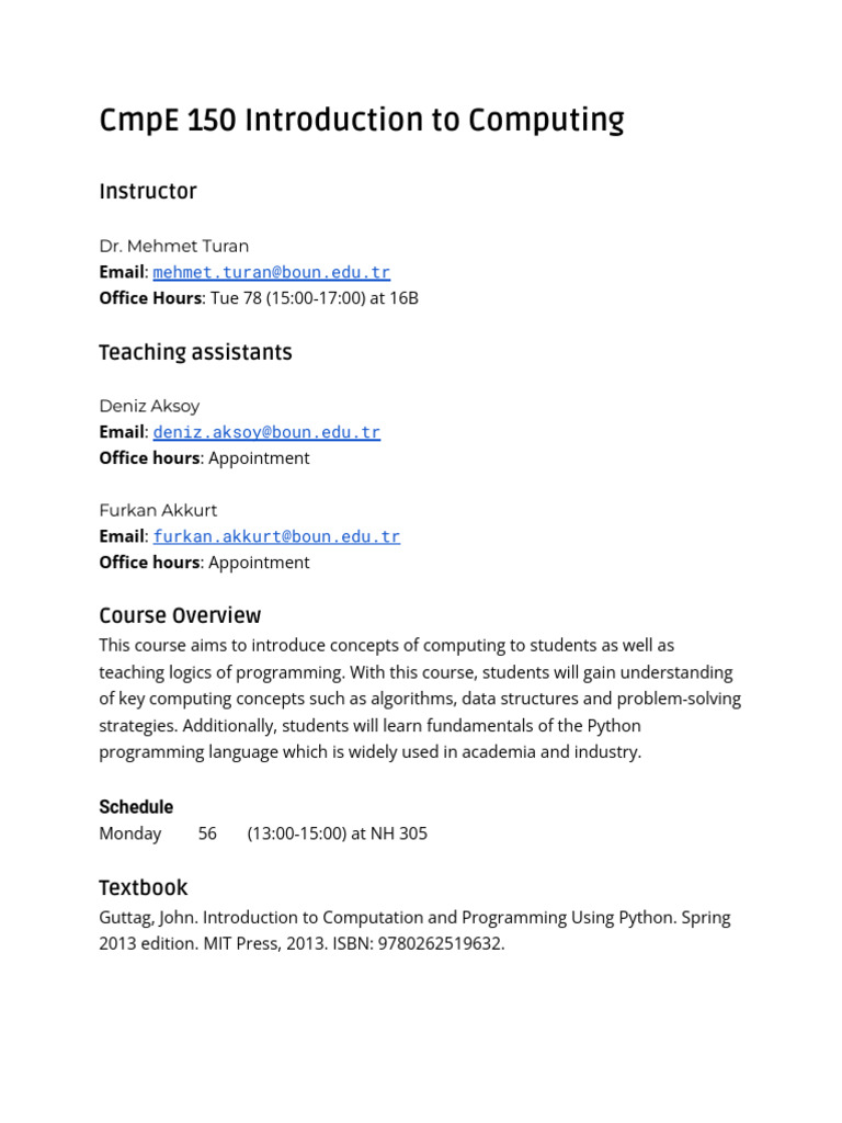 CMPE 150.01, Fall 2023, Syllabus | PDF