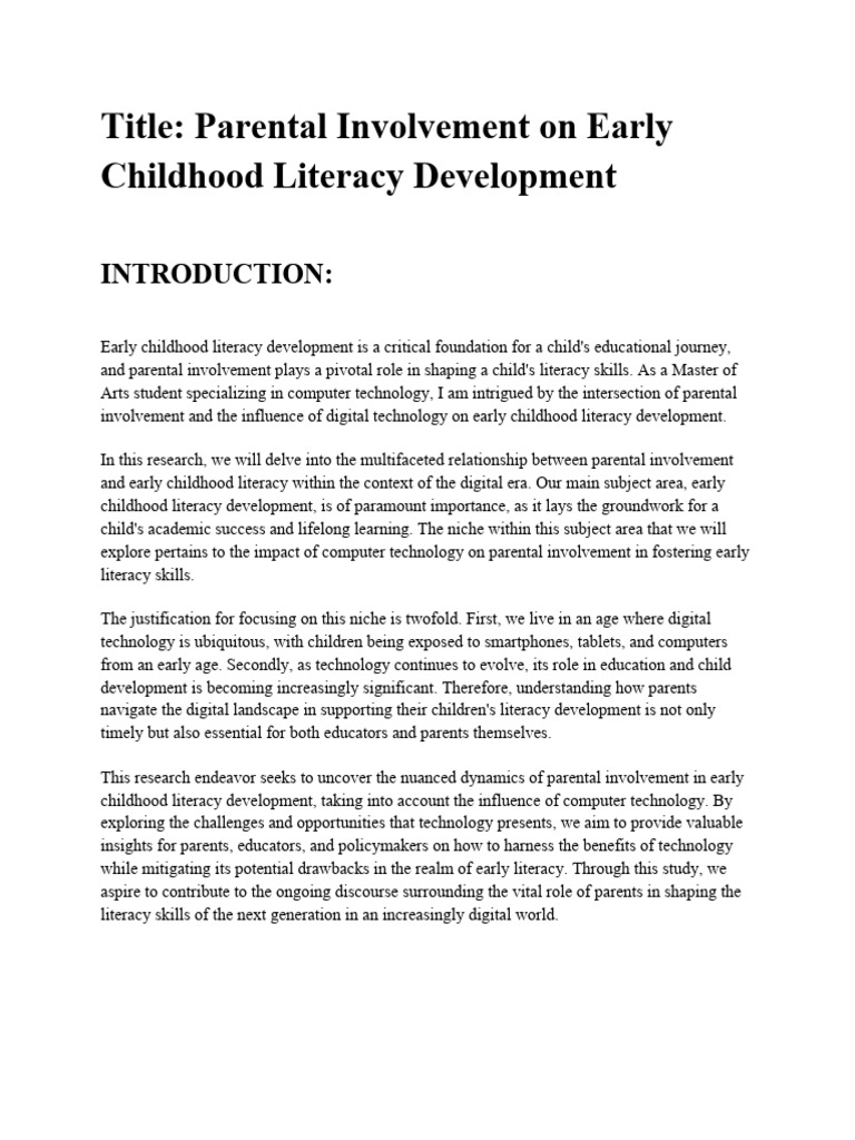 Title - Parental Involvement On Early Childhood Literacy Development ...