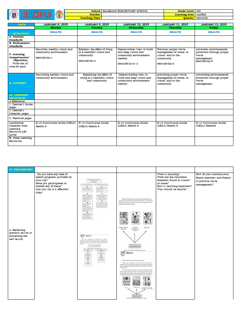 Q2 MAPEH HEALTH DLP Week 8 | PDF | Recycling | Waste