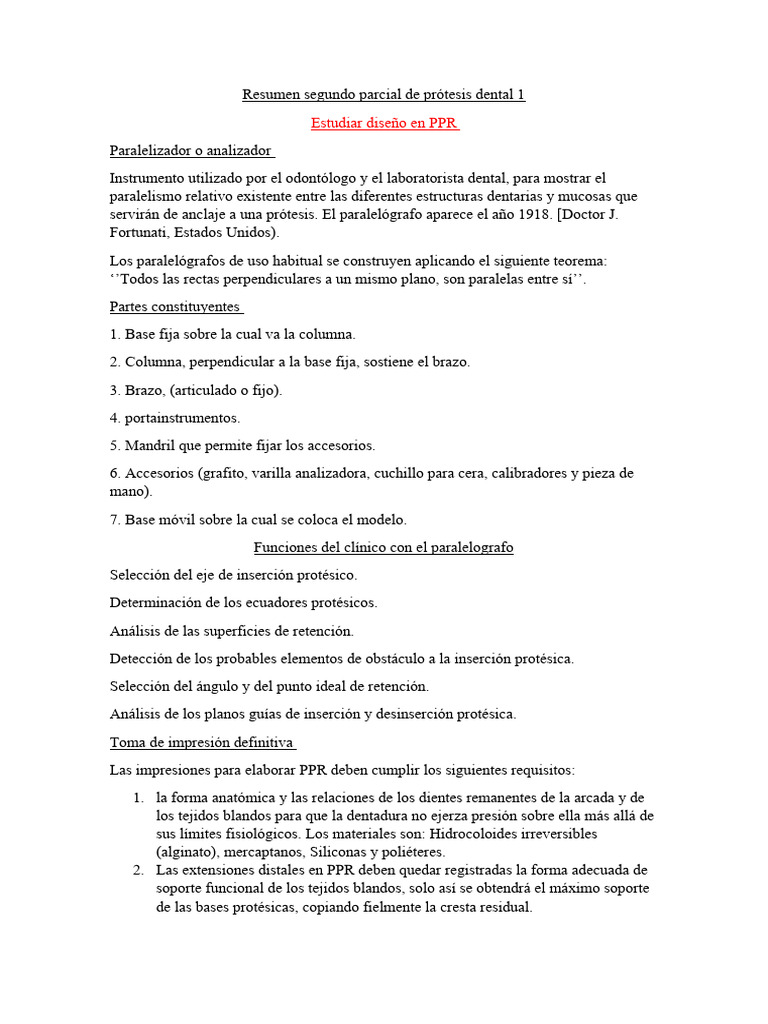 Resumen Segundo Parcial | PDF | Dentadura postiza | Yeso