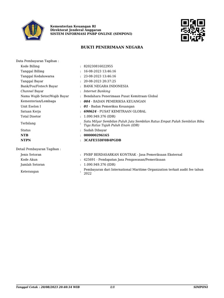 NTPN Penyetoran Ke Kas Negara | PDF