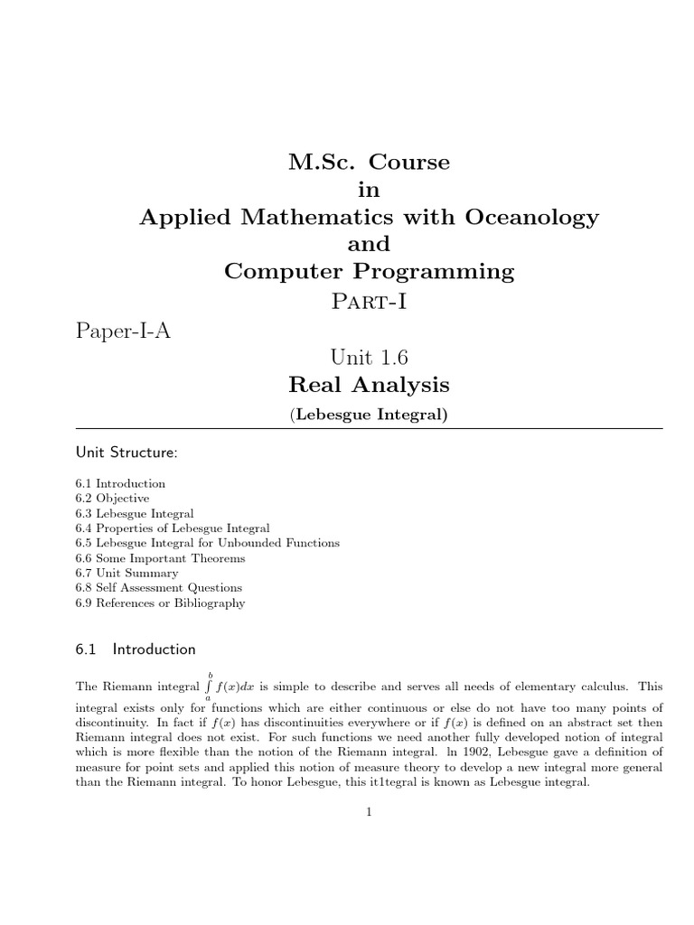 Unit 1.6 | PDF | Integral | Lebesgue Integration