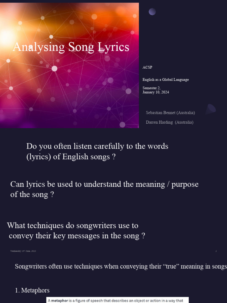 Acsp Egl Sem2 Song Lyric Analysis | PDF | Language Arts & Discipline