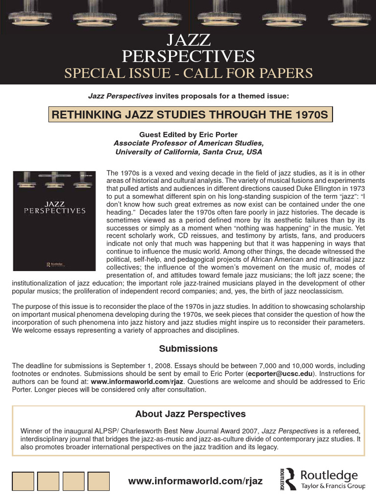 Jazz Perspective Vol1 N°2 - Call For Papers | PDF | Jazz