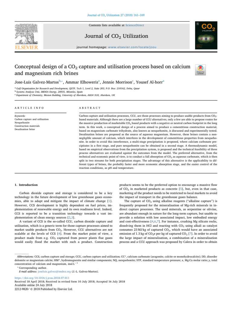 Conceptual Design of A CO2 Capture and Utilisation Process Based On Calcium and Magnesium Rich ...