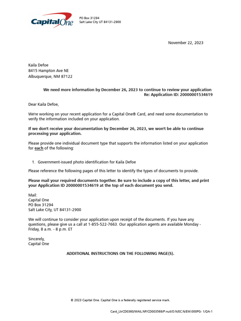 Additional Information Letter | PDF | Identity Document | Document