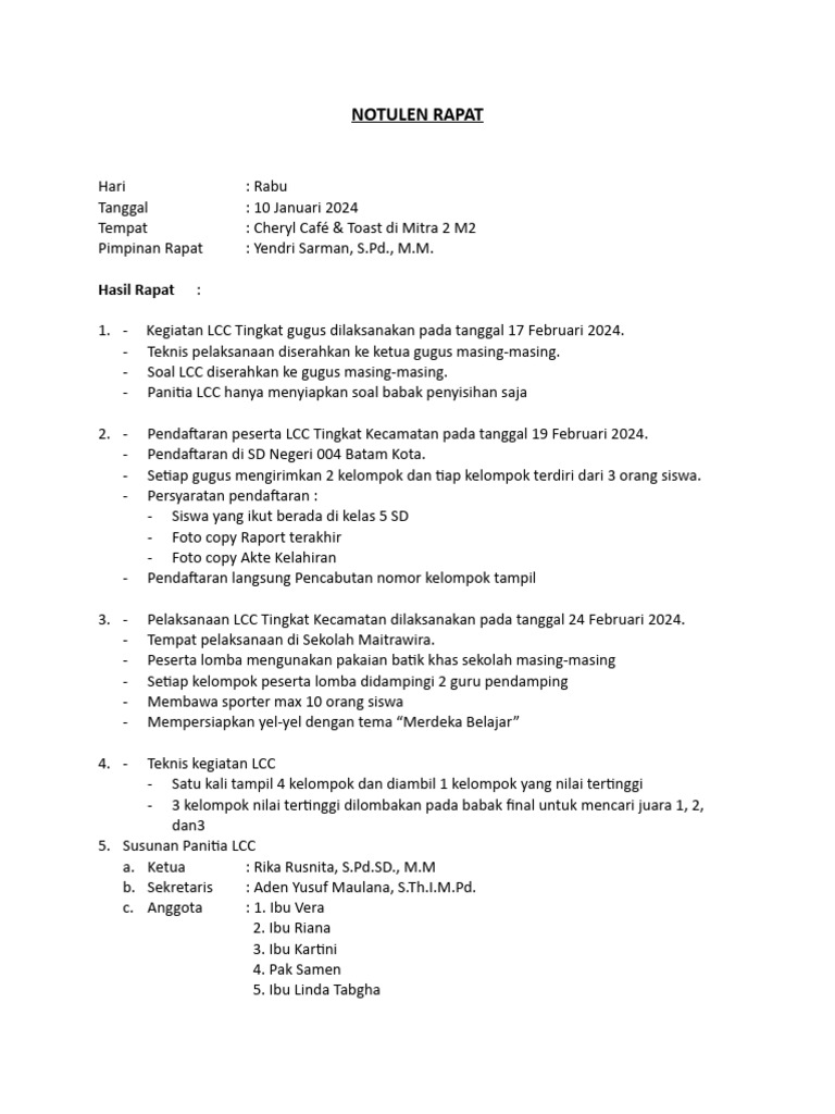 NOTULEN RAPAT | PDF