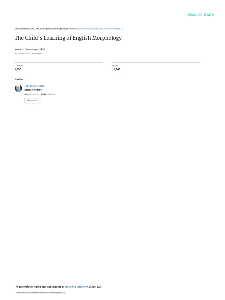 Child's Mastery of English Morphology | PDF | Morphology (Linguistics ...