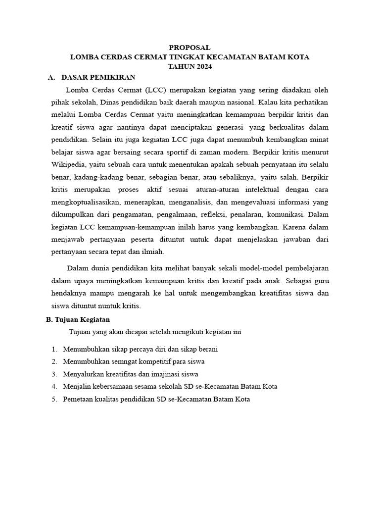 Proposal LCC 2024 | PDF | Bisnis