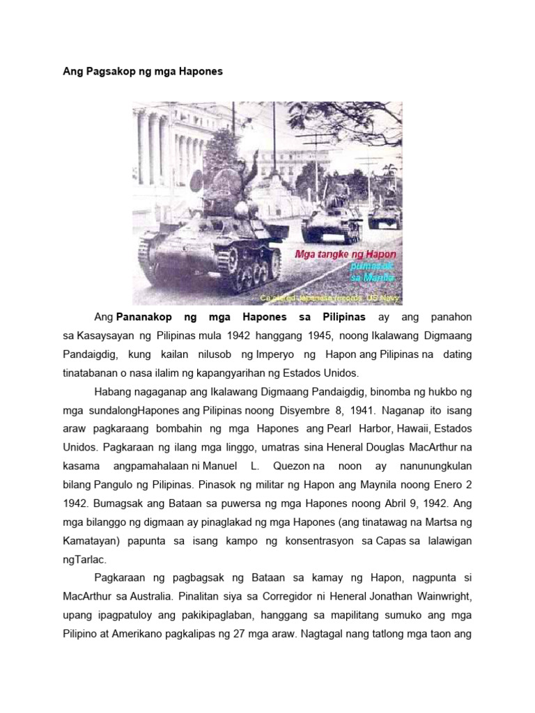 Ang Pagsakop NG Mga Hapones | PDF