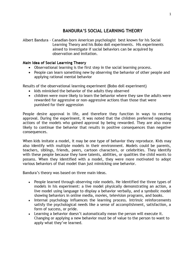 Banduras Social Learning Theory | PDF