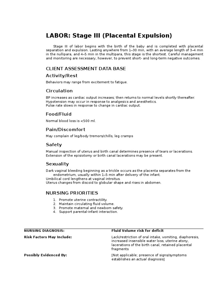 LABOR Stage III (Placental Expulsion) | PDF | Childbirth | Placenta