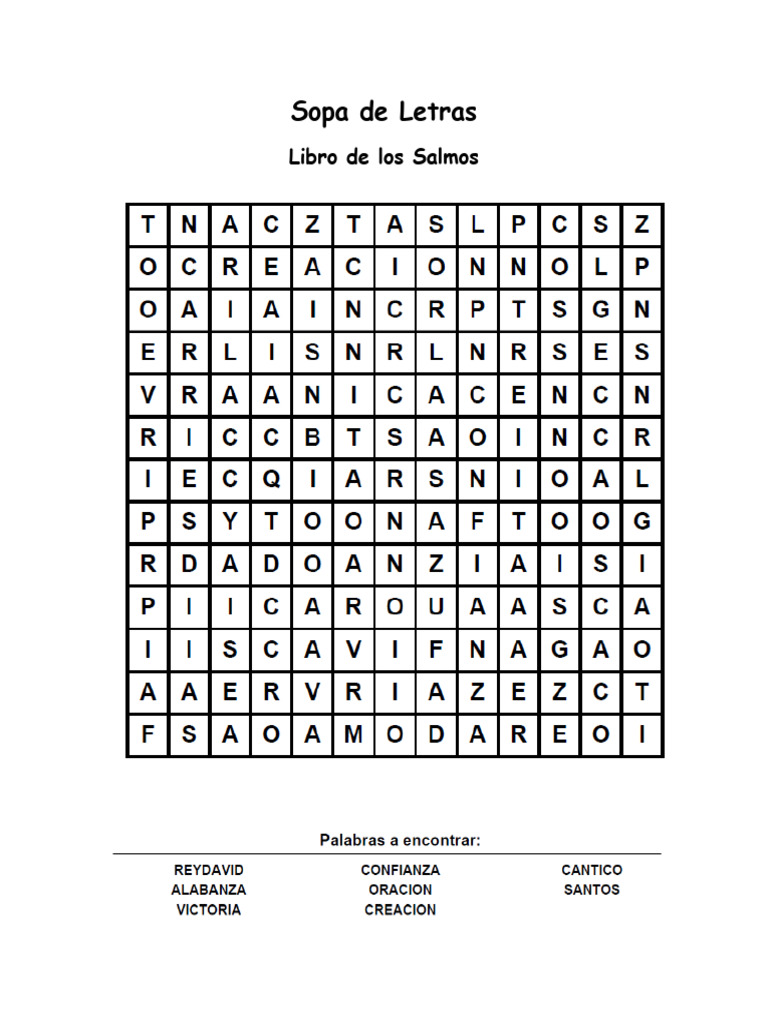 Sopa de Letras - Libro de Los Salmos | PDF