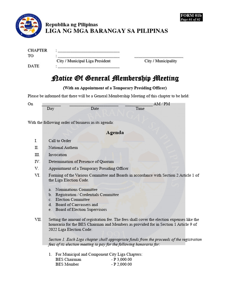 ELECTION - FORM - Annex A - 1B - Notice of General Membership Assembly - With TPO | PDF