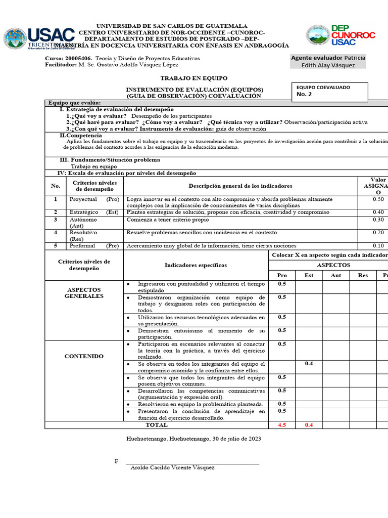 GUIA DE OBSERVACIÓN. Trabajo en Equipo 2 | PDF | Evaluación ... GUIA DE OBSERVACIÓN. Trabajo en Equipo 2 | PDF | Evaluación ...