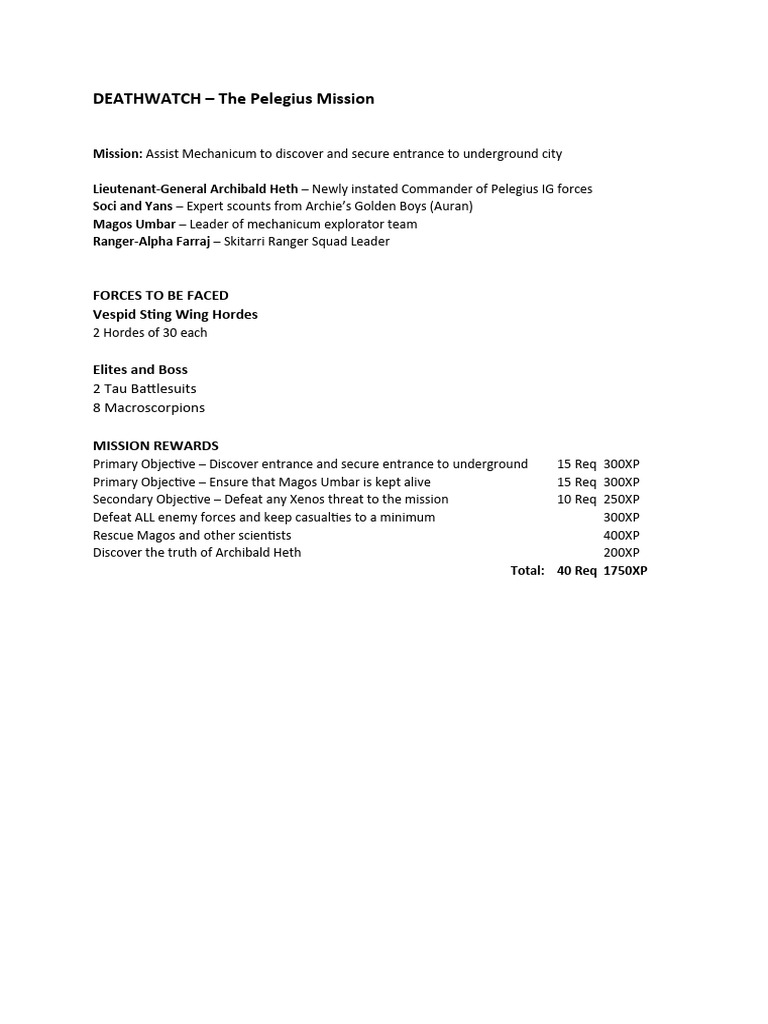 40k Pelegius Mission | PDF | Military Technology