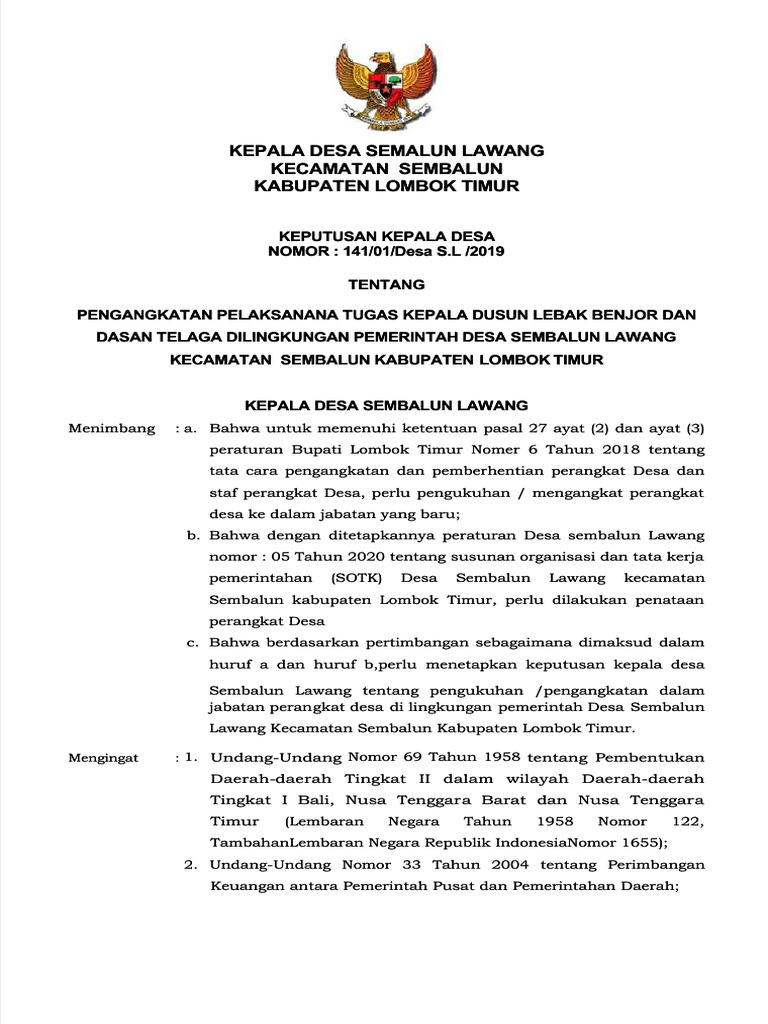 Contoh SK PLT Kadus | PDF