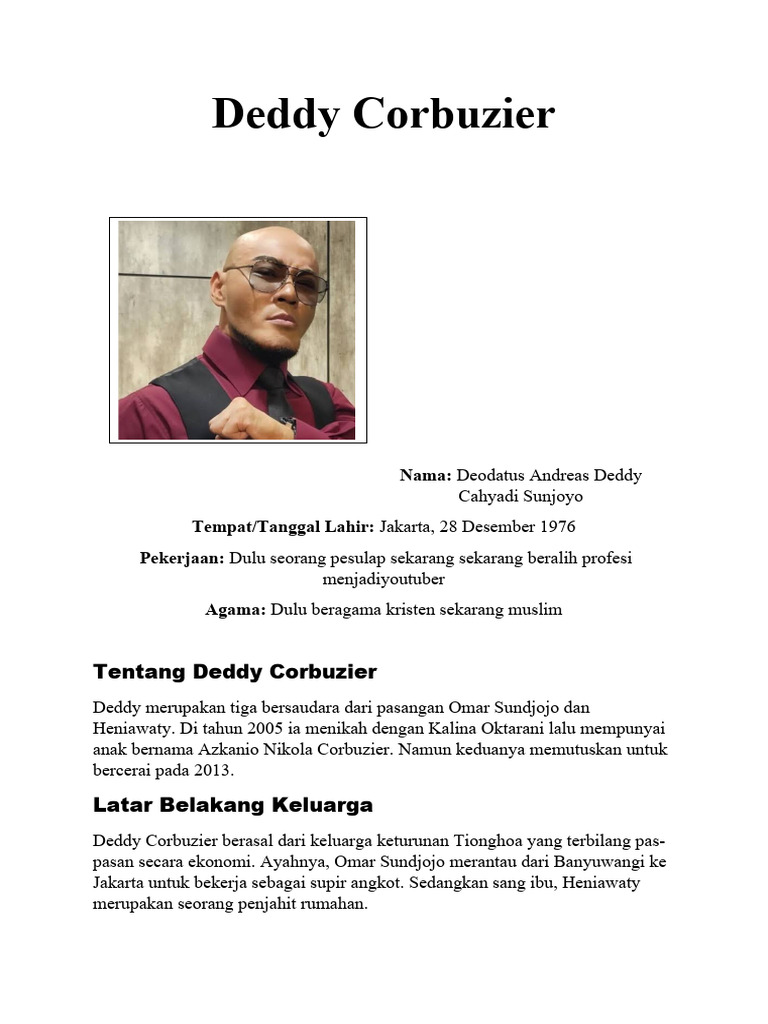Biografi Deddy Corbuzier | PDF | Karier & Perkembangan | Gaya Hidup